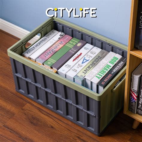 Citylife 64l Collapsible Storage Box Crate With Lid Folding Storage Box