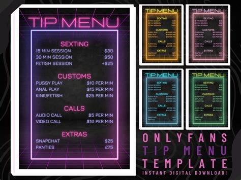 Easy To Edit Onlyfans Tip Menu Template For Fansly Adult Etsy Australia
