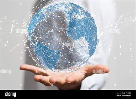 3D Rendered Futuristic Globe With Data Connected To Each Other Held In