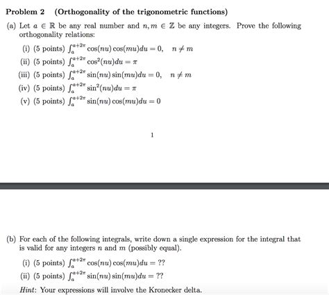 Solved Problem 2 Orthogonality Of The Trigonometric