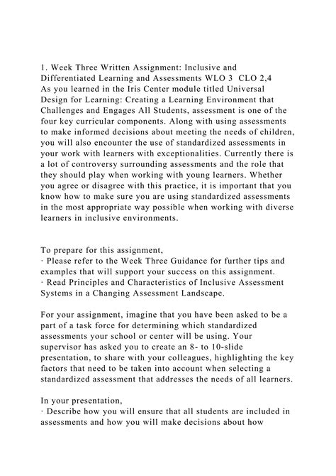 1 week three written assignment inclusive and differentiated lea docx