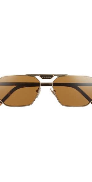 Prada 57mm Polarized Rectangular Sunglasses In Pale Gold