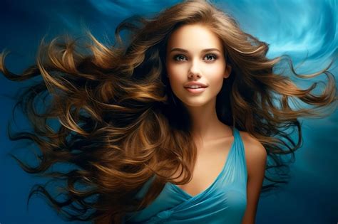Premium Photo Beautiful Young Woman With Blowing Wavy Long Brunette
