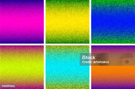 벡터 원 그라디언트 패턴 추상적인 빛나는 기술 배경 세트 디지털 생동감 넘치는 다채로운 원형 픽셀 그리드 빅데이터 배너 가상