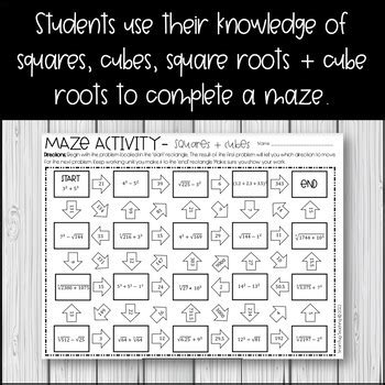 Squares Cubes Square Roots Cube Roots Maze Activity Pugsale