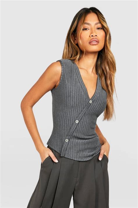 Stripe Asymmetric Waistcoat Boohoo Uk