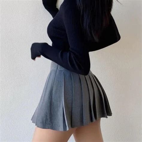 Grey Pleated Mini Skirt Comes With Shorts For Depop