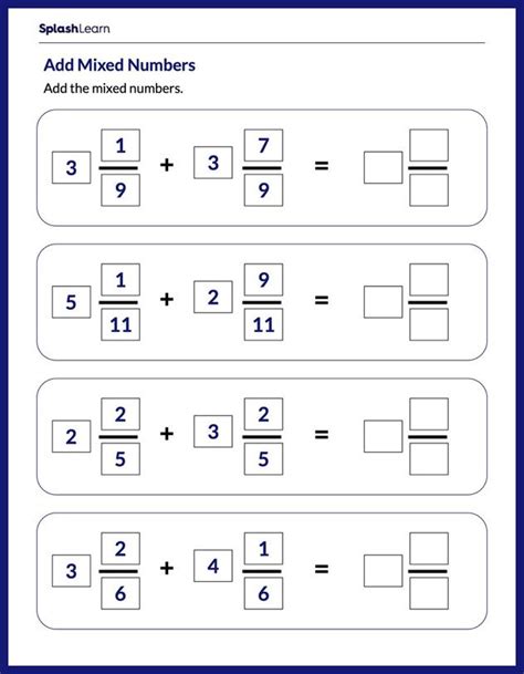 Add Mixed Numbers Without Models Worksheet