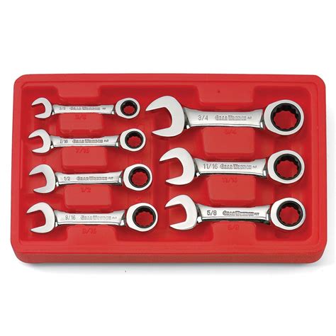 Gearwrench 9507d 7 Piece Stubby Combination Ratcheting Wrench Spanner Set Sae Non Ratcheting