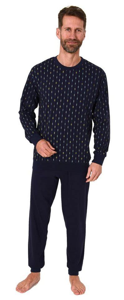 Normann Pyjama Herren Schlafanzug Langarm Pyjama Mit Minimal Print