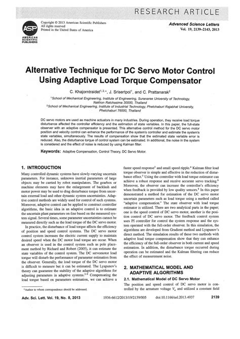 Pdf Alternative Technique For Dc Servo Motor Control Using Adaptive Load Torque Compensator