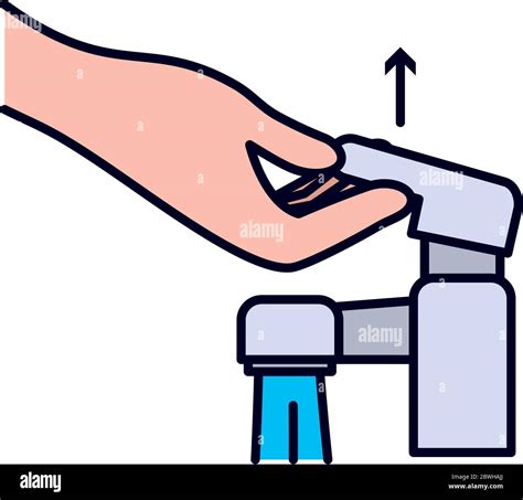 Hand Holding Up A Water Faucet Icon Over White Background Line And