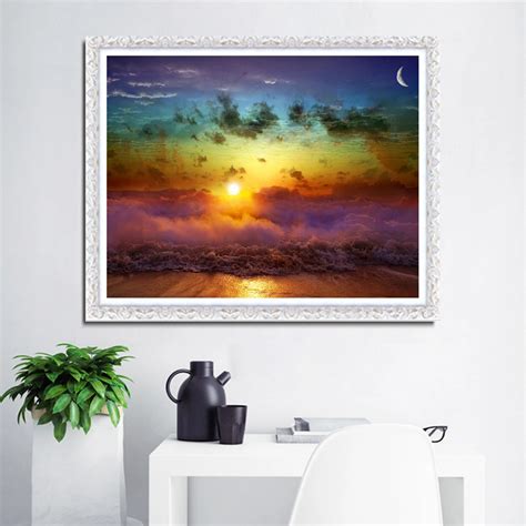Toile à broder D diamant peinture bord de mer paysage bricolage diamant brodé plage diamant