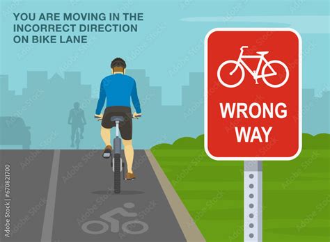 Safe Driving Tips And Traffic Regulation Rules Close Up Of A Bicycle Wrong Way Sign Back View