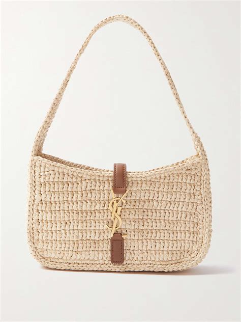 SAINT LAURENT Le 5 à 7 leather trimmed raffia shoulder bag NET A PORTER