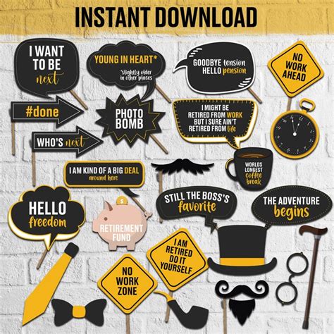 Retirement Party Photo Booth Props Instant Download Etsy