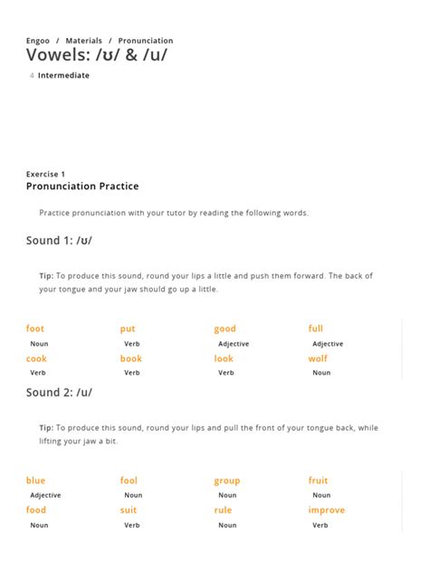 Vowels ʊ And U Engoo Pdf