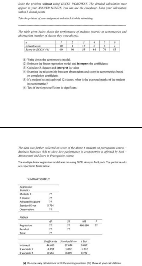 Solved Solve The Problem Without Using Excel Worsheet The