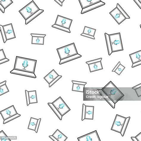 マイク付きラップトップシームレスパターン白い背景に線のアイコン アイコンのベクターアート素材や画像を多数ご用意 アイコン アナログ