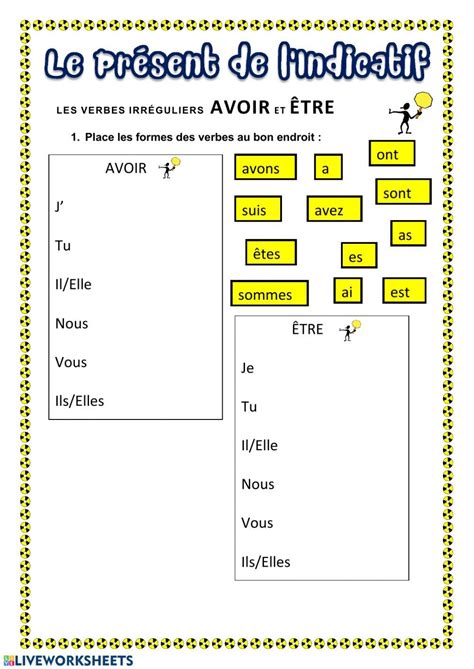 Present De Lindicatif Des Verbes Etre Avoir Aller Et Venir Worksheet Images