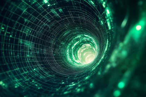 Hypnotic Green Vortex With Wireframe Tunnel And Neon Accents Stock Illustration Illustration