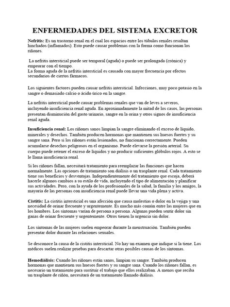 Enfermedades Del Sistema Excretor Pdf Riñón Hemodiálisis