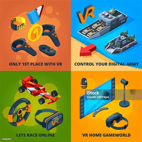 Vr 컴퓨터 게임입니다 디지털 엔터테인먼트 몰입 형 가상 현실 헬멧 헤드셋 벡터 개념 아이소메트릭 재생 사람들 경험 3차원