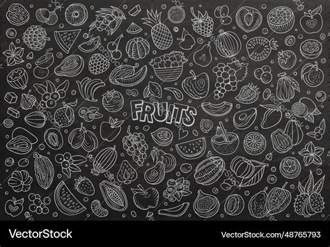 Cartoon Fresh Fruits Objects And Symbols Doodle Vector Image