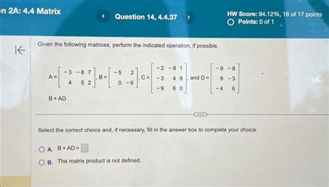 Solved Given The Following Matrices Perform The Indicated
