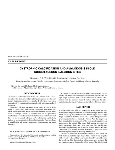Pdf Dystrophic Calcification And Amyloidosis In Old Subcutaneous