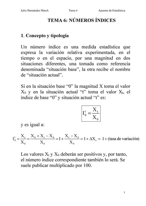 TEMA Numeros Indices apuntes del profesor j del tema de la parte de estadística TEMA
