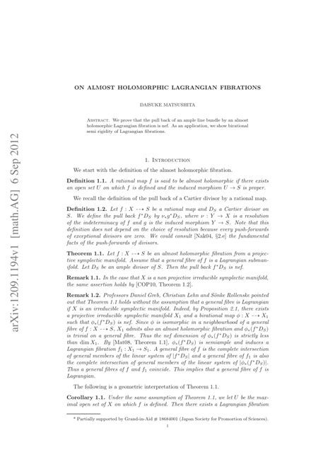 Pdf On Almost Holomorphic Lagrangian Fibrations
