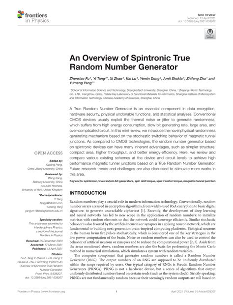 Pdf An Overview Of Spintronic True Random Number Generator
