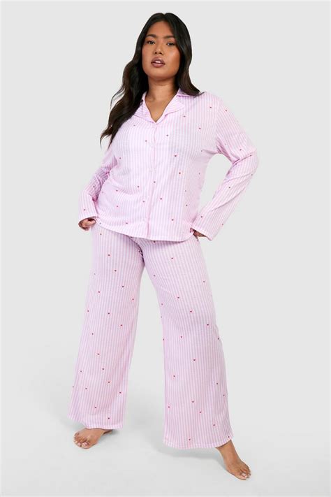 Plus Love Heart Pinstripe Pj Trouser Boohoo Uk