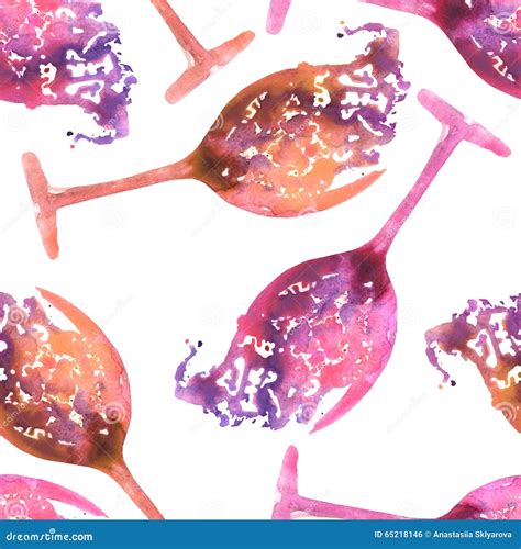 A Seamless Pattern With The Watercolor Abstract Glasses Of Red Wine
