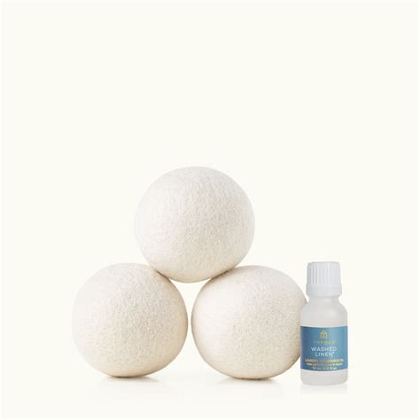 Thymes Washed Linen Wool Dryer Balls And Laundry Fragrance Oil Set