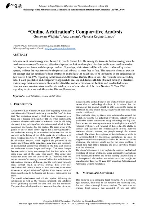 Pdf “online Arbitration” Comparative Analysis
