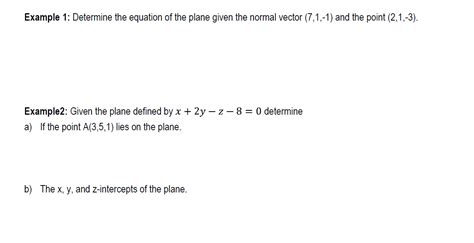 Solved Example Determine The Equation Of The Plane Given Chegg