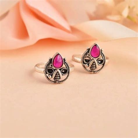 925 Party Wear Ruby Sterling Silver Toe Rings 6gm Size 4inch At Rs