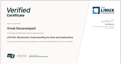 vivek devarampati on linkedin blockchain certification linuxfoundation