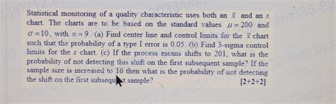 Solved Statistical Monitoring Of A Quality Characteristic