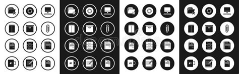 Set Computer Monitor With Keyboard Carton Cardboard Box Envelope Delete Folder Paper Clip