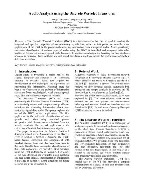 Audio Analysis Using The Discrete Wavelet Transform Citeseerx