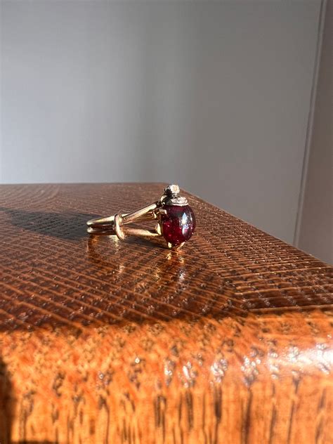 Ladybug Garnet Rose Cut Diamond French Antique Figural Ring 18k Gold G Mouses House Antiques