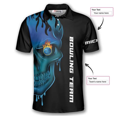Bowling Skull Blue Flame Custom Bowling Shirts For Men Primesty