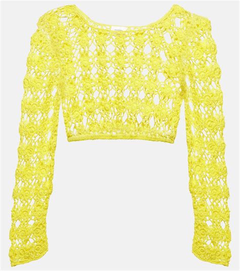 Bella Crochet Cotton Crop Top In Yellow Anna Kosturova Mytheresa