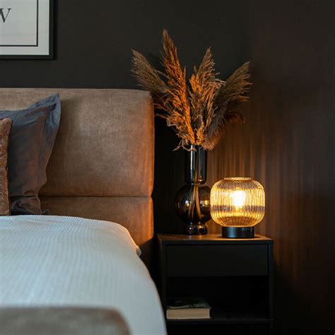 Lampada da tavolo Art Deco in vetro fumé nero KAREL Lampadaeluce