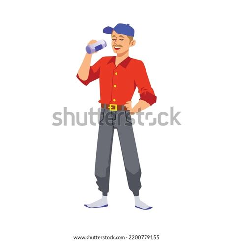Happy Man Drinking Beer Can Flat Stock Vector Royalty Free 2200779155