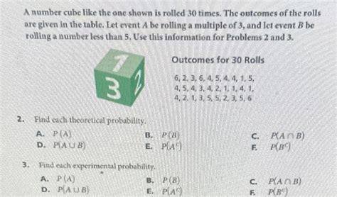 Solved A Number Cube Like The One Shown Is Ralled So Times Chegg