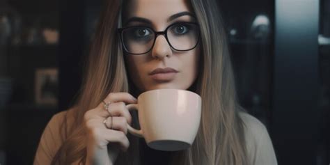 Premium AI Image A Woman With Glasses Holding A Cup Of Coffee